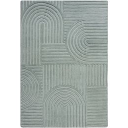 Wollteppich FLAIR RUGS, B:120cm H:10mm L:170cm, gr&uuml;n, Wolle, Wohnzimmer, Teppiche, "Zen Garden, modern & mit Linien", 100% Wolle, Hoch-Tief-Effekt,