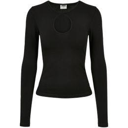 Longsleeve Urban Classics "Urban Classics Damen Ladies Organic Keyhole Longsleeve", Mädchen, Gr. XS, schwarz, 95% Baumwolle, 5% Elasthan, unifarben, slim fit, Rundhals, Shirts