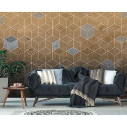 A.S. Cr&eacute;ation A.S. CR&Eacute;ATION Vliestapete "Fototapete Geometrie Gold Bronze Hexagon Beton", B/L: 2,55mm x 3,5mm, Rollen:, beige, Wohnzimmer, Tapeten