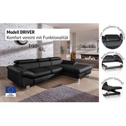 COTTA Ecksofa "Driver L-Form, B: 268 cm, moderne Couch mit Wellenunterfederung, Leder", B/H/T: 268cm x 73cm x 169cm, Leder PAMPAS, Recamiere rechts,