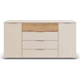 Kombikommode Rauch "Sideboard T&uuml;rkommode Schubladenkommode Kommode ASTANA", beige (champagner), eiche artisan, B:160cm H:81cm T:42cm, Holzwerkstoff, Sideboards, Kombikommode, 2-t&uuml;rig, 4 ger&auml;umige Schubladen, Kantengriff Alufarben MADE IN GERMANY