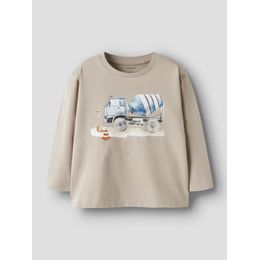 name it Jungen T-Shirt "NMMNARI LS NREG TOP BOX"island fossil, Gr. 122, bedruckt, Jersey, Obermaterial: 95% Baumwolle, 5% Elasthan, Shirts