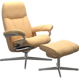 Relaxsessel stressless, B:82cm H:102cm T:72cm, gelb, Wohnzimmer, Sessel, "Consul", mit Cross Base, Größe S, M & L, Holzakzent Eiche, in 2