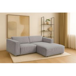 Ecksofa Home Affaire, B:234cm H:71cm T:161cm, grau, 94% Polyester; 6% Nylon, Wohnzimmer, Sofas, "Noord mit Kedernaht, Breite 234 cm, L-Form", Cord,