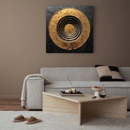 Kunstdruck queence, B:60cm H:60cm T:1,5cm, gold, Canvas, Holz, Bilder, "Goldener Kreis", Premium-Leinwandstoff, Handarbeit aus Deutschland