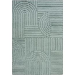 Wollteppich FLAIR RUGS, B:160cm H:10mm L:230cm, gr&uuml;n, Wolle, Wohnzimmer, Teppiche, "Zen Garden, modern & mit Linien", 100% Wolle, Hoch-Tief-Effekt,