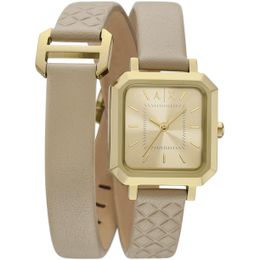 Armani Exchange Damen Quarzuhr, beige, Armbanduhren, Armbanduhr, Damenuhr, analog, Lederarmband zum Wickeln