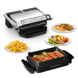 Kontaktgrill Tefal, B:44,5cm H:22,9cm T:51,2cm, grau, Kontaktgrill_Standgrill_Tischgrill_Teppanyakigrill, "GC714D OptiGrill", + inkl. Snacking &