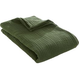 Wohndecke, B:280cm L:250cm, grün, LeGer Home by Lena Gercke, Baumwolle, Wohndecken, "HEVIN", Tagesdecke im Baumwoll-Crinkle-Effekt, Musselin,