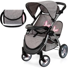 BAYER Kinder Puppen-Zwillingsbuggy "Twin Star, grau/rosa", grau, Kunststoff, Metall, Stoff, B:41cm H:60cm T:68cm, Puppenwagen, mit Wickeltasche