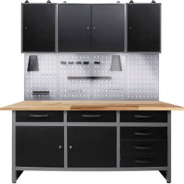 ONDIS24 Werkstatt-Set, B:160cm H:205cm T:60cm, schwarz, Werkb&auml;nke, 160 cm, mit LED