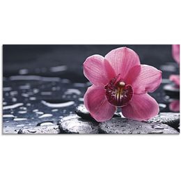 Glasbild Artland, B:100cm H:50cm, pink, Glas, K&uuml;che, Bilder, "Stillleben mit Kiesel und einer Orchidee", in verschiedenen Gr&ouml;&szlig;en