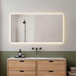 LED-Lichtspiegel Loevschall, B:140cm H:75cm T:2,5cm, wei&szlig;, Spiegelglas, Spiegel, "Nibe, Spiegel mit LED-Hintergrundbeleuchtung, Quadratischer