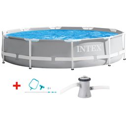 Rundpool Intex, B:305cm H:76cm, grau, Schwimmbecken, "»Framepool« 305x76 cm", inkl. hochwertigem Intex Pool-Reinigungsset