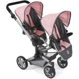 Bayer Chic 2000 CHIC2000 Kinder Puppen-Zwillingsbuggy "Linus Duo", rosa, Kunststoff, Polyester, Stahl, B:80cm H:79cm T:80cm, Puppenwagen, mit zwei abnehmbaren, bis