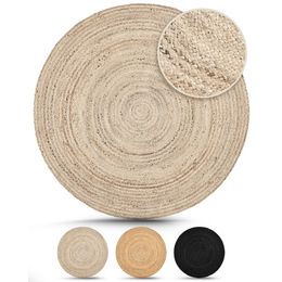 Teppich CarpetFine, H:6mm Ø:100cm, grau, Jute, Wohnzimmer, Teppiche, "Nele Juteteppich Naturfaser", geflochtener Wendeteppich aus 100%Jute, in rund
