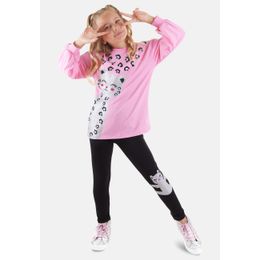 DENOKIDS Jungen Hausanzug "Set Glitter Leo", Gr. 98, pink, 95% Baumwolle;5% Elasthan, bedruckt, Homewear-Sets, mit Leopard-Motiv in Silber-Glitzer