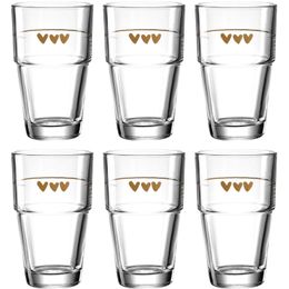 Leonardo Latte-Macchiato-Glas "Gläser-Set SOLO, mit Herzmotiv", Ø 8,6cm x 14cm, 410ml, 6 Stk., bunt, Trinkgefäße, 410 ml, 6-teilig