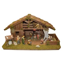 ALFRED KOLBE Krippe "Krippenstall ohne Trafo", B:52cm H:26cm T:27cm, braun, Weihnachtskrippen, mit Laterne, Brunnen, Holz, 9 cm Figuren 11tlg.