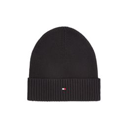 Tommy Hilfiger Damen Strickm&uuml;tze "TH FLAG PIMA COTTON BEANIE", schwarz, unifarben, Baumwollmischung, M&uuml;tzen, Beanie mit Logostickerei, mit