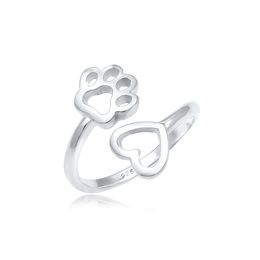NENALINA Damen Fingerring "Herz Pfote Tierliebe Offen Verstellbar 925 Silber", Resizable, ohne Stein, Silber 925 (Sterlingsilber), 2mm, silber,