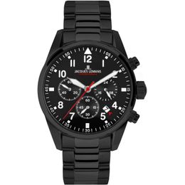 Jacques Lemans Kinder Chronograph "Barcelona", schwarz, Armbanduhren, Quarzuhr, Armbanduhr, Herrenuhr, Edelstahlarmband, Stoppfunktion, Tag