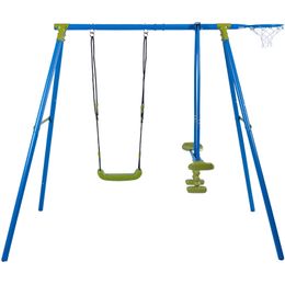 SANDORA Kinder Schaukelkombination, blau, Kunststoff, PE, Stahl, B:224cm H:180cm L:136cm, Schaukeln, Schaukel + Wippe + Ballring, Aufbauma&szlig;e H x L x