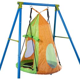 SANDORA Kinder Schaukelkombination, bunt, Kunststoff, PE, Stahl, B:170cm H:200cm L:160cm, Schaukeln, mit Nestschaukel 100 cm &Oslash; gr&uuml;n und &Uuml;berwurfzelt