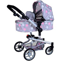 KNORRTOYS Kinder Kombi-Puppenwagen "Boonk - star grey pink", rosa, Kunststoff, Metall, Stoff, B:42cm H:80cm T:59cm, Puppenwagen
