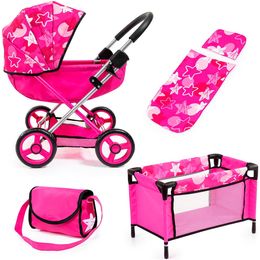 BAYER Kinder Puppenwagen "Cosy", pink, Kunststoff, Metall, Stoff, B:34cm H:58cm T:63cm, Puppenwagen, mit Wickeltasche