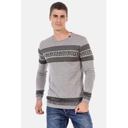 Cipo & Baxx CIPO & BAXX Herren Rundhalspullover "Pullover", grau, Gr. L, gestreift, 50% Baumwolle, 50% Polyacryl, Pullover, in Streifenoptik, CP243