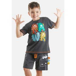 DENOKIDS Jungen Hausanzug "Rawr Dino", Gr. 116, grau, 95% Baumwolle;5% Elasthan, bedruckt, Homewear-Sets, mit Dino-Aufdruck