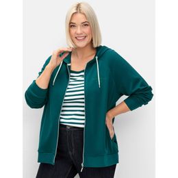 sheego Damen Shirtjacke "Kapuzensweatjacke", blau, Gr. 52, unifarben, 100% Baumwolle, Shirts