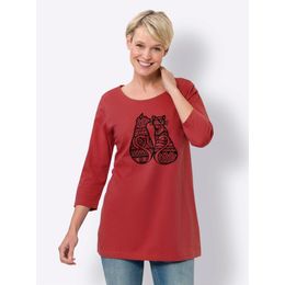 Classic Basics Damen Longshirt "Longshirt", rot, Gr. 40, bedruckt, gemustert, 100% Baumwolle, Shirts
