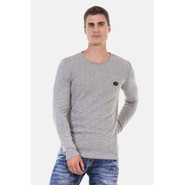 Cipo & Baxx CIPO & BAXX Herren Rundhalspullover "Pullover", grau, Gr. XXL, unifarben, Feinstrick, 65% Polyester, 35% Viskose, Pullover, mit Zopfmuster, CP240
