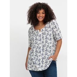 sheego Damen T-Shirt "T-Shirt", beige, Gr. 44, gebl&uuml;mt, gemustert, 50% Baumwolle, 50% Viskose, Shirts