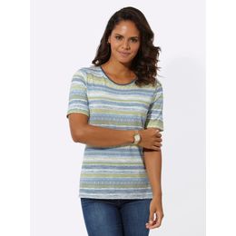 Casual Looks Damen Kurzarmshirt "Rundhals-Shirt", blau, Gr. 38, bedruckt, gemustert, mehrfarbig, 95% Viskose, 5% Elasthan, Shirts