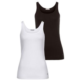 Tamaris Damen Tanktop, schwarz-weiß, Basic, Gr. 36, unifarben, Single Jersey, Obermaterial: 95% Baumwolle, 5% Elasthan, Tops, aus Baumwollmischung -
