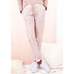 Lascana Damen Loungepants, Gr. 44, beige, Sweatware, Obermaterial: 60% Baumwolle, 40% Polyester, bedruckt, gemustert, Hosen, mit modischem