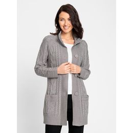 Inspirationen Damen Strickjacke, grau, Gr. 38, unifarben, 50% Baumwolle, 50% Polyacryl, Strickjacken