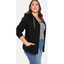 sheego Damen Shirtjacke "Kapuzensweatjacke", schwarz, Gr. 40, unifarben, 100% Baumwolle, Shirts