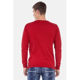 Cipo & Baxx CIPO & BAXX Herren Rundhalspullover "Pullover", rot, Gr. XXL, unifarben, Feinstrick, 65% Polyester, 35% Viskose, Pullover, mit Zopfmuster, CP240