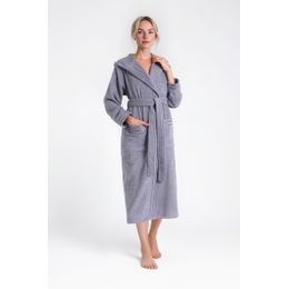 Damenbademantel Bruno Banani, L:120cm, grau, Walkfrottier, Hausm&auml;ntel, "Clement, ideal f&uuml;r Sauna & Spa, Hotelbademantel, Morgenmantel", 100%