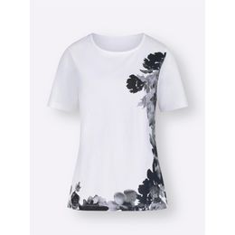 Classic Basics Damen Kurzarmshirt "Shirt", wei&szlig;, Gr. 44, gebl&uuml;mt, gemustert, 100% Baumwolle, Shirts