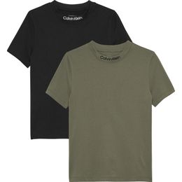 Jungen T-Shirt "2 PACK EMBRO LOGO SS TEE", grün, Gr. 10, Calvin Klein Jeans, unifarben, Single Jersey, Obermaterial: 100% Baumwolle, Shirts, für