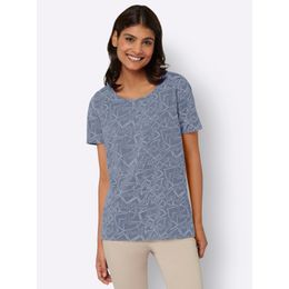 Classic Basics Damen T-Shirt "Druck-Shirt", blau, Gr. 46, bedruckt, gemustert, mehrfarbig, 100% Baumwolle, Shirts