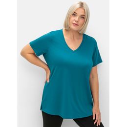 sheego Damen T-Shirt "Funktionsshirt", blau, Gr. 48, unifarben, 90% Polyester, 10% Elasthan, Shirts