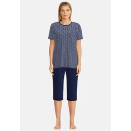 G&ouml;tzburg G&Ouml;TZBURG Damen Capri-Pyjama "Galway", Gr. 50, blau, Single Jersey, Obermaterial: 100% Baumwolle, gemustert, unifarben, Homewear-Sets, Kurzarm, 3/4