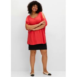 sheego Damen Longshirt "Longshirt", rot, Gr. 52, unifarben, 50% Baumwolle, 50% Viskose, Shirts