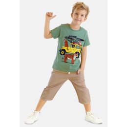 DENOKIDS Jungen Hausanzug "Safari Boy", Gr. 134, gr&uuml;n, 100% Baumwolle, bedruckt, Homewear-Sets, mit Safari-Jeep-Print